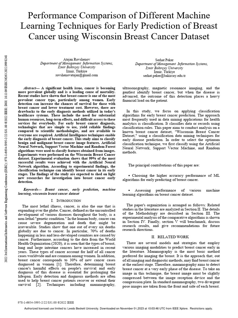 Performance Comparison of Different Machine Learning Techniques For ...