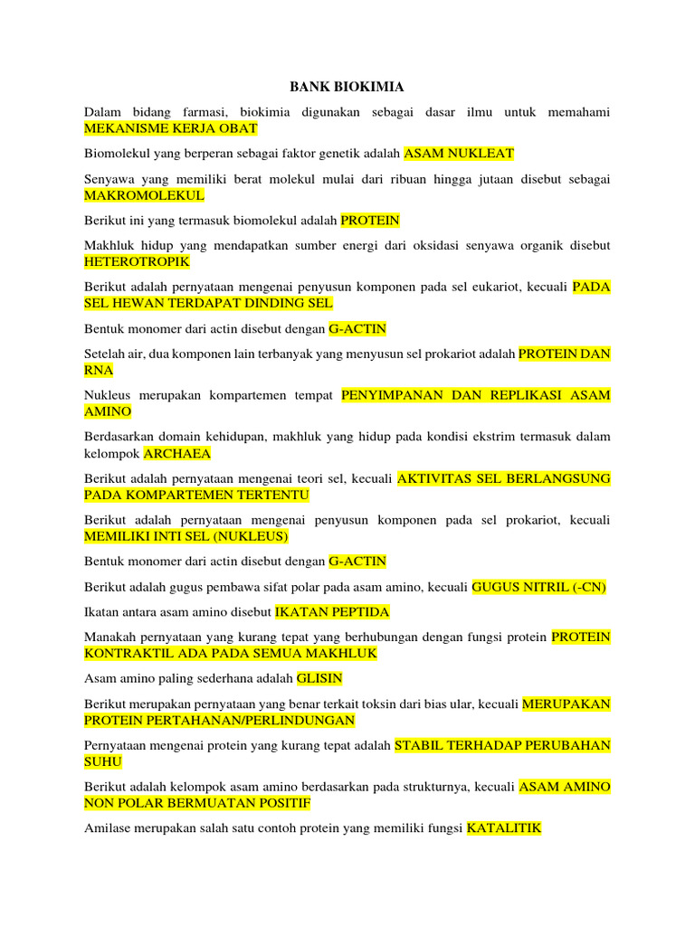 Bank Soal Biokimia UAS | PDF