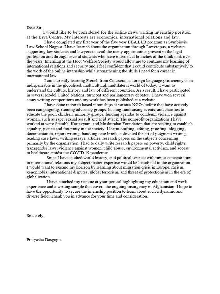 Esya Centre Cover Letter | PDF | Globalization