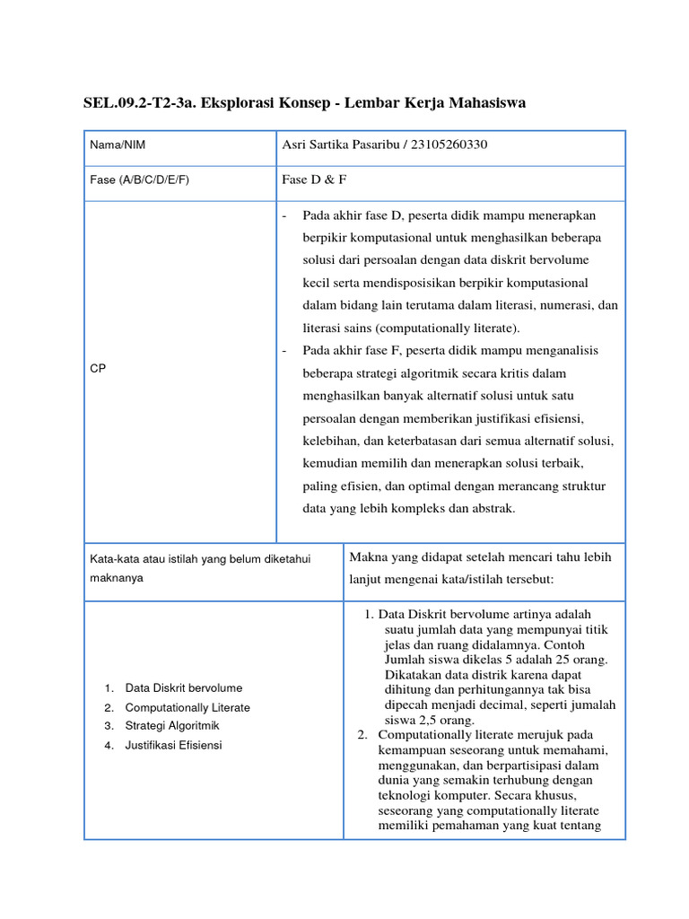 LKM2-T2 - Eksplorasi Konsep - Lembar Kerja Mahasiswa | PDF | Karier & Perkembangan | Seni