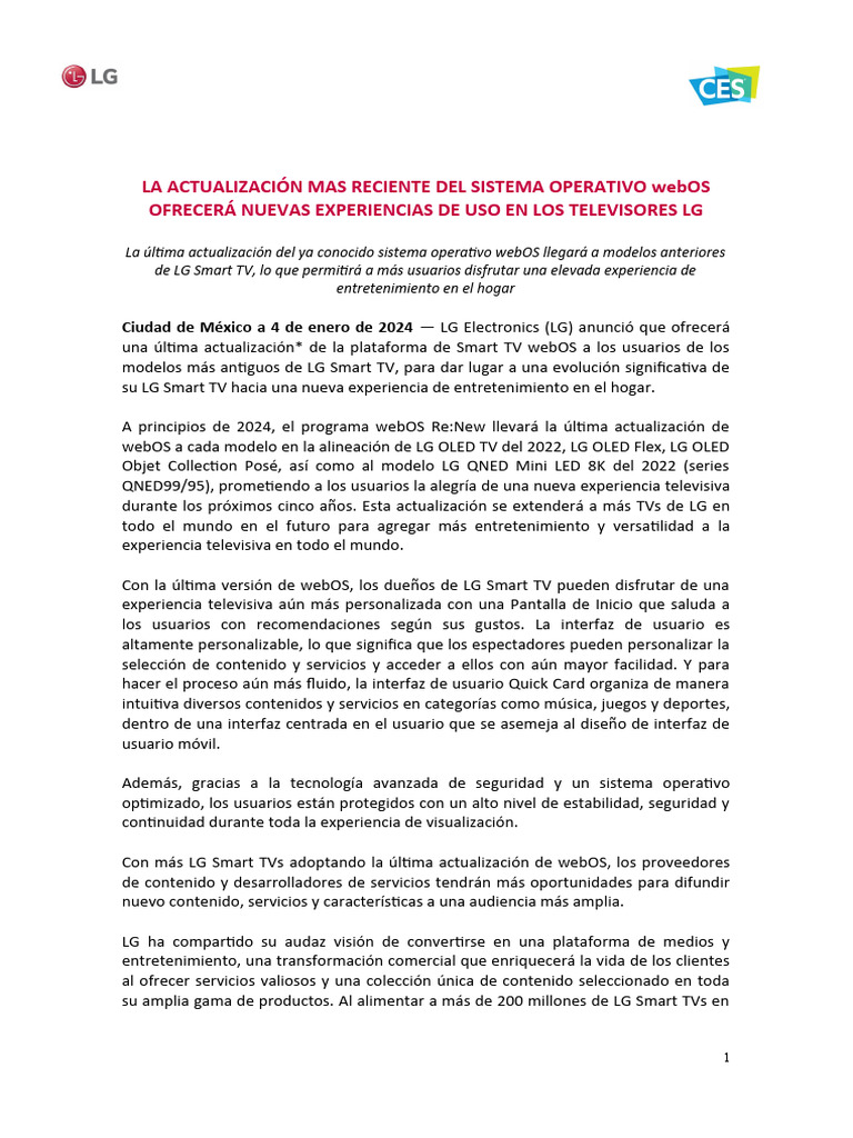 Ces 2024 - La Actualización Mas Reciente Del Sistema Operativo Webos ...