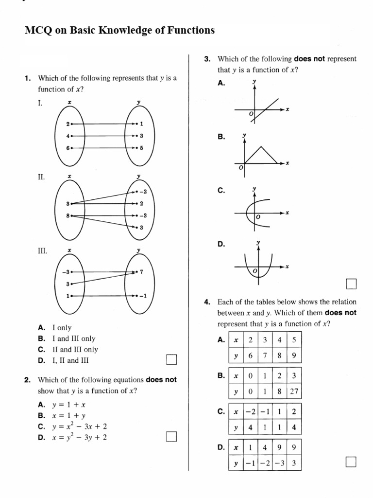 MCQ 4A Ch4 Basic Knowledge of Functions | PDF | Mathematical Objects | Mathematics