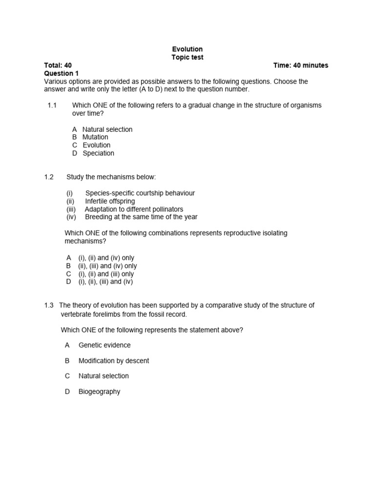 Evolution Topic Test | Download Free PDF | Evolution | Escherichia Coli