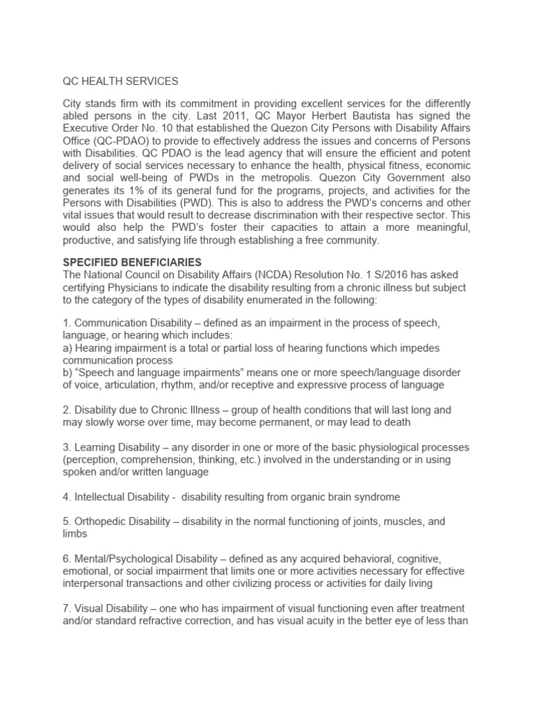 QC Health Services | PDF | Disability | Visual Impairment