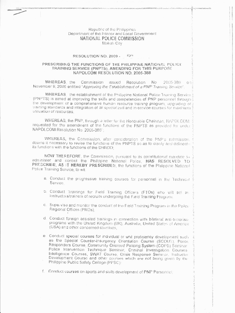 NAPOLCOM 2005-140 Training Resolution | PDF