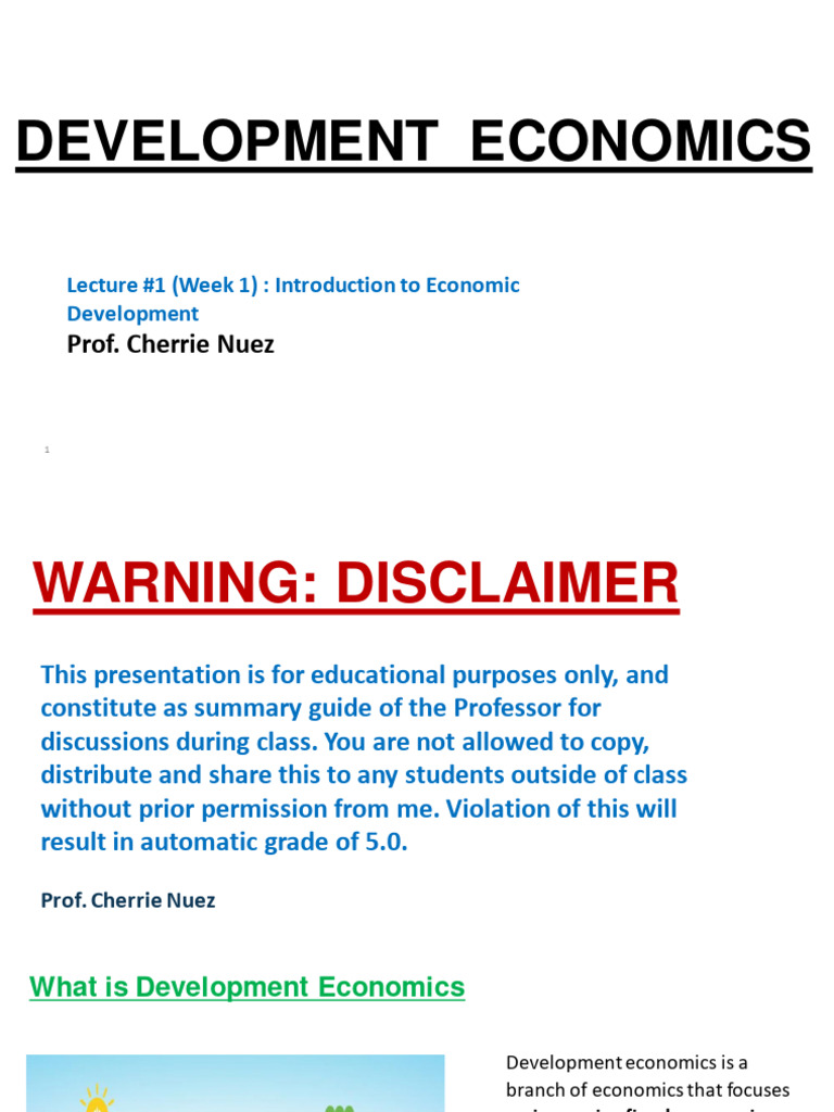 Lectures 1 - Dev Econ - Introduction To Economic Development | Download ...