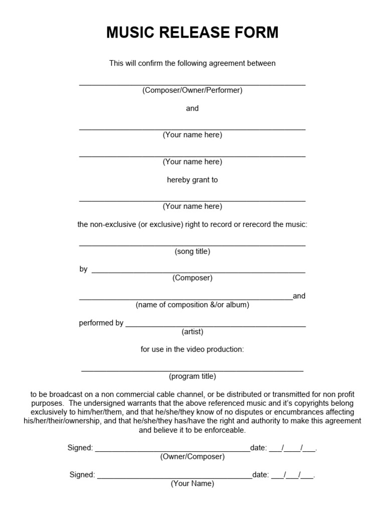 Music Release Form in PDF Format | PDF