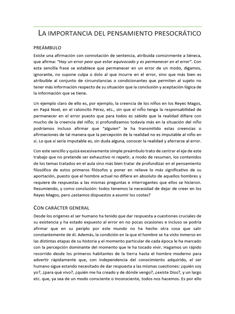 Relevancia del Pensamiento Presocrático | PDF | Razón | Pensamiento