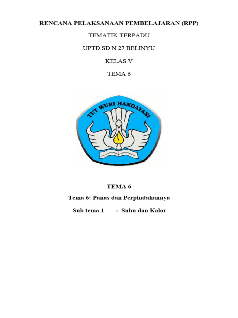 RPP Tema 6 Sub Tema 1 PB 1 | PDF | Seni & Disiplin Bahasa | Kajian Bahasa Asing