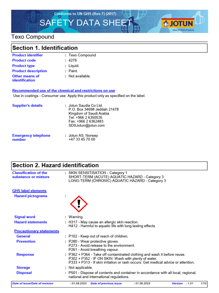 Jotun SDS 2 | PDF | Toxicity | Chemical Reactions