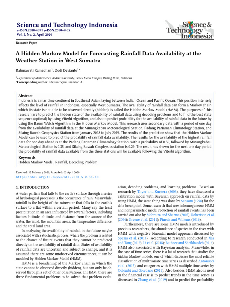 "Rainfall Forecasting with HMM" | PDF