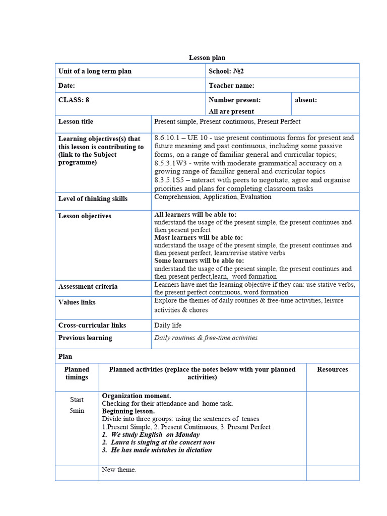 Present Simple, Present Continuous | PDF | Lesson Plan | Learning