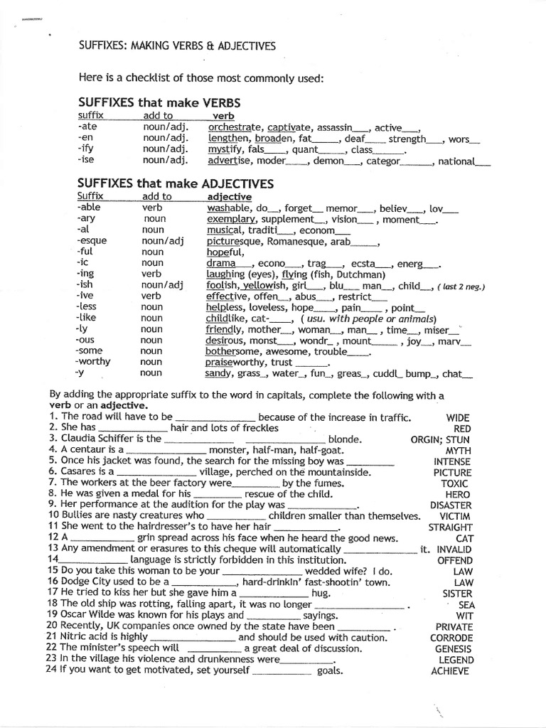 Word Formation (Verb+adj) | PDF