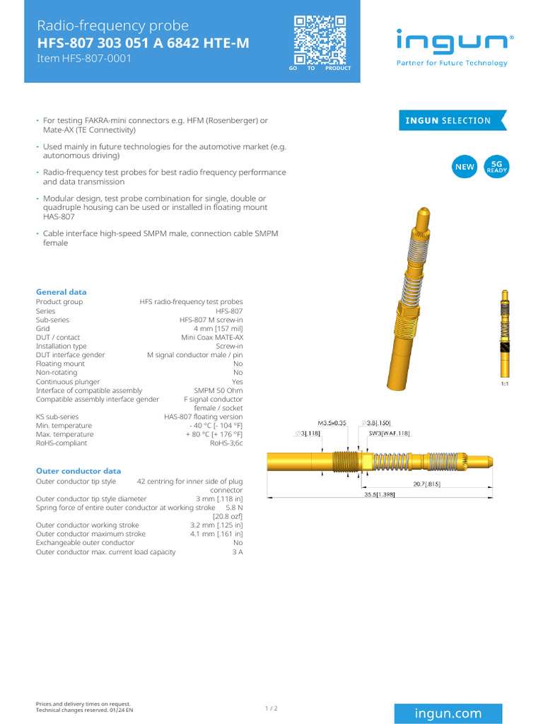 HFS-807 Radio-Frequency Test Probes | PDF | Electrical Connector ...