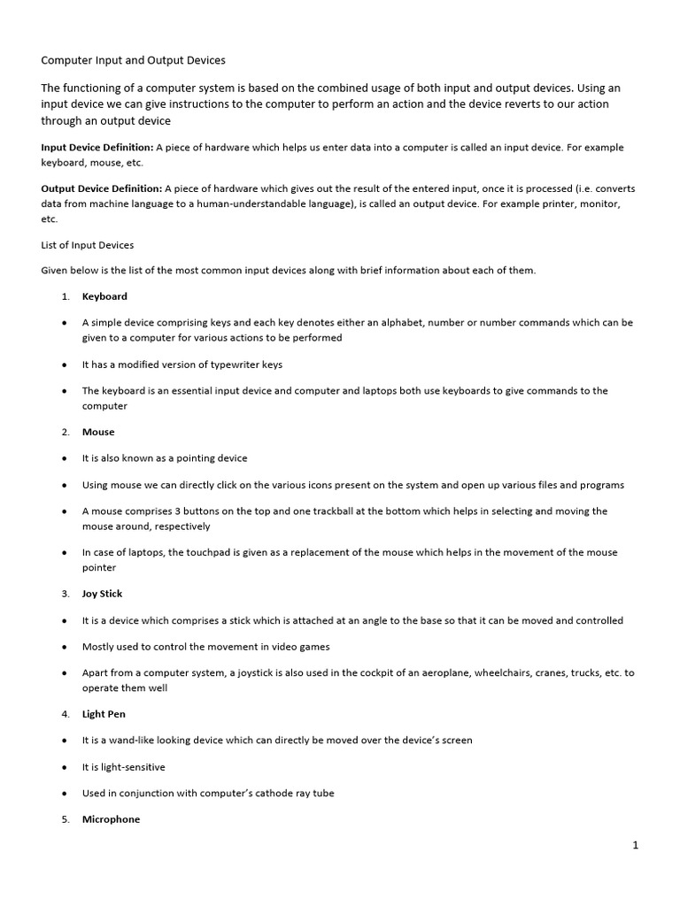 Computer Input And Output Devices Pdf Computer Data Storage Computer Network