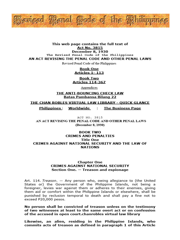 Revised PENAL CODE Book 2 | PDF | Treason | Detention (Imprisonment)