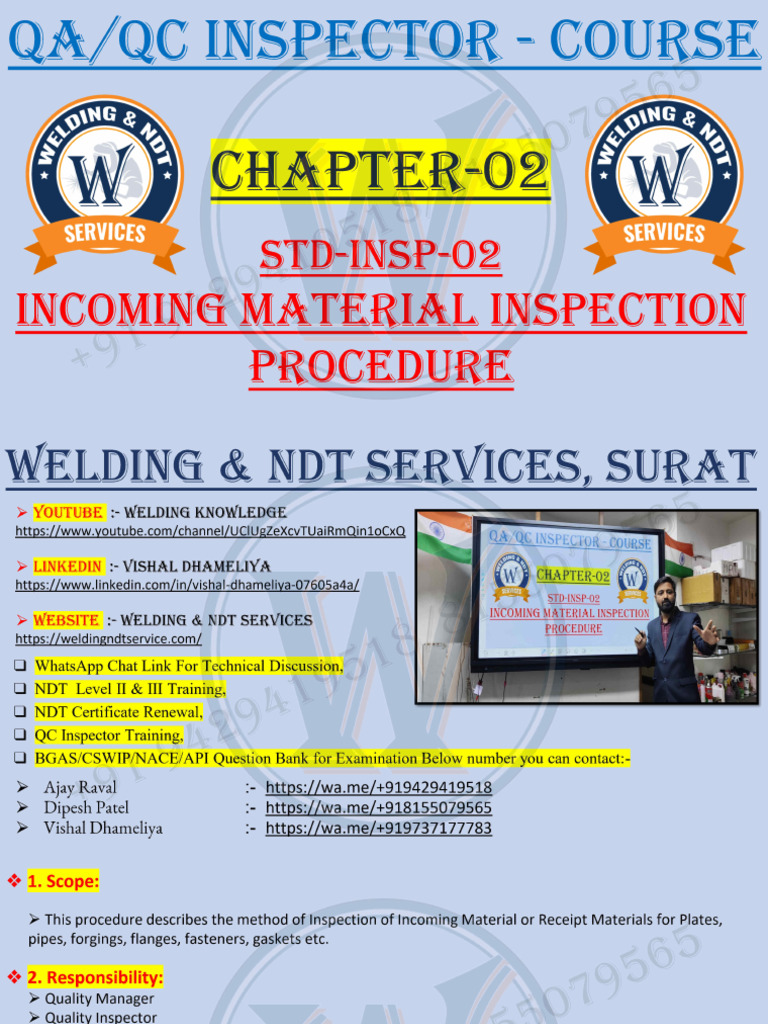 Std-Insp-02 (Incoming Material Inspection Procedure) | PDF