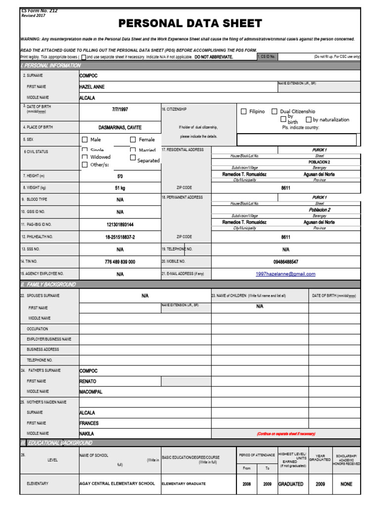Personal Data Sheet | PDF | Government | Justice