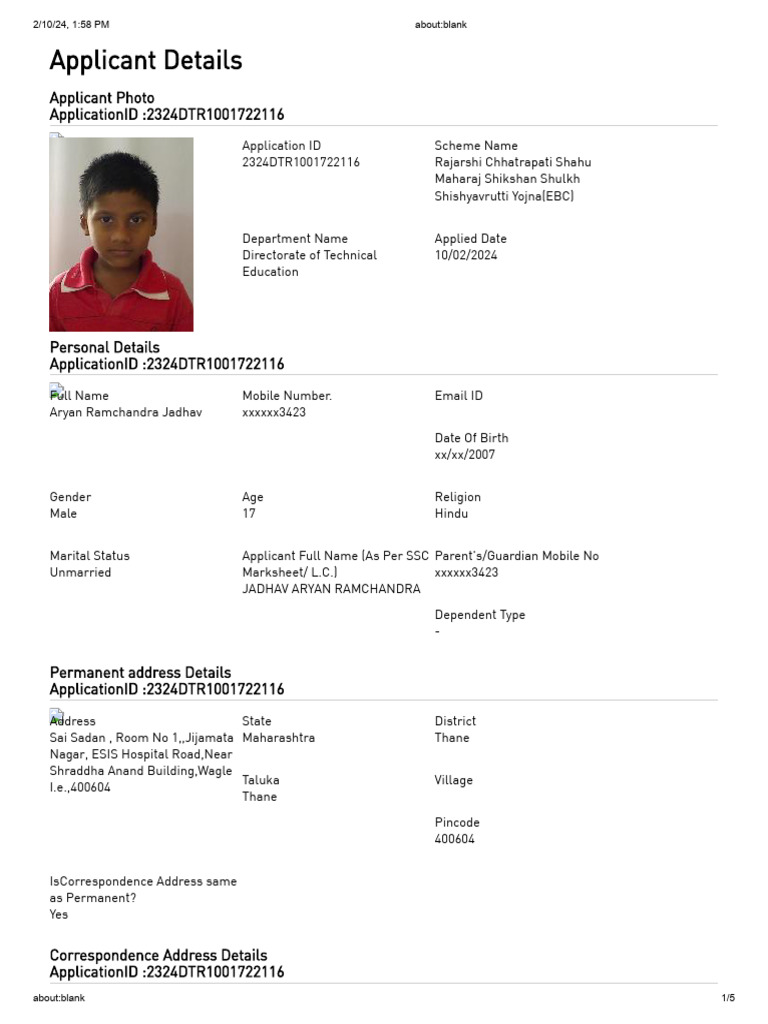 Applicant Details: Applicant Photo Applicationid:2324Dtr1001722116 | PDF