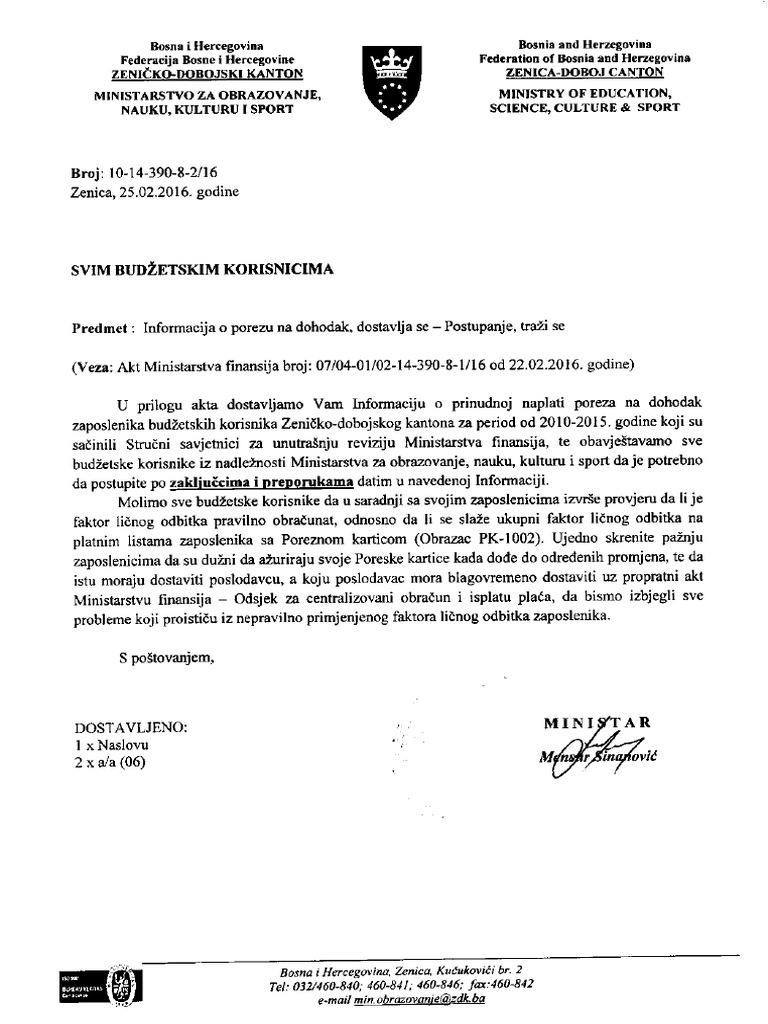Dopis Min. Obrazovanja - Informacija o PND | PDF