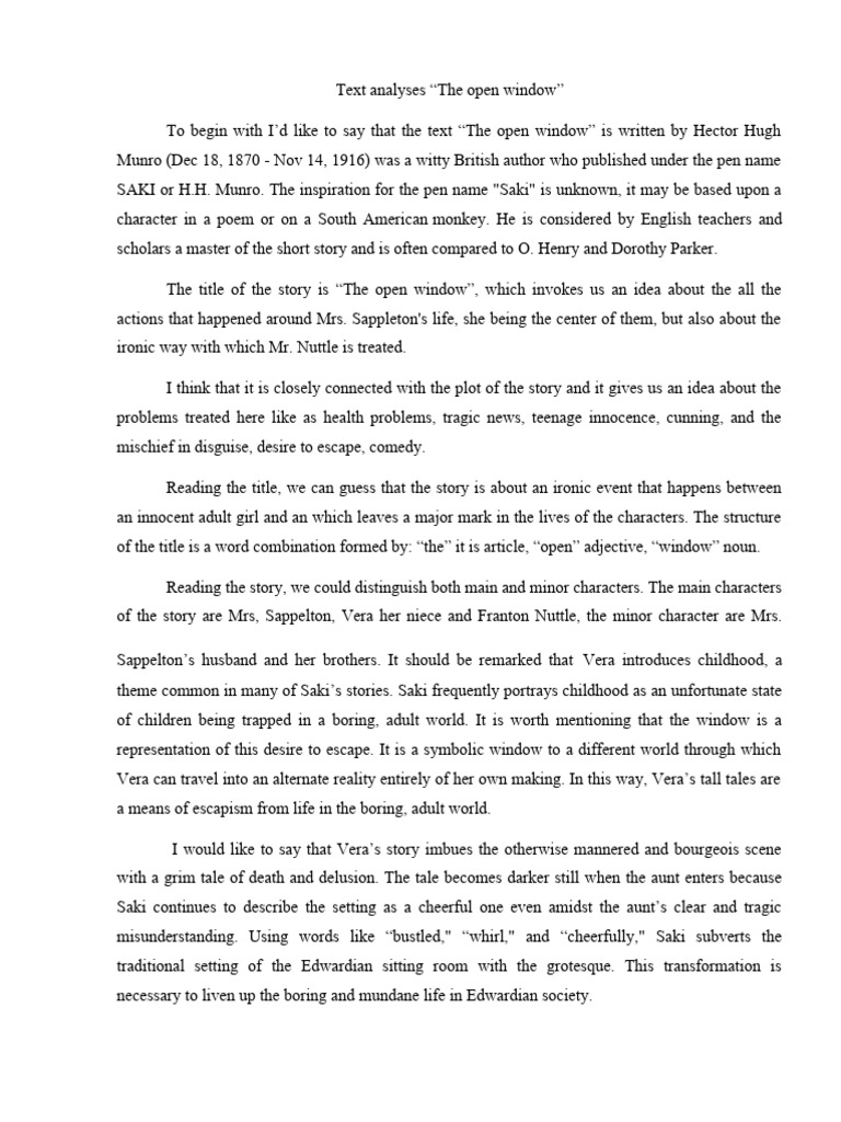 Analyses The Open Window | PDF | Saki