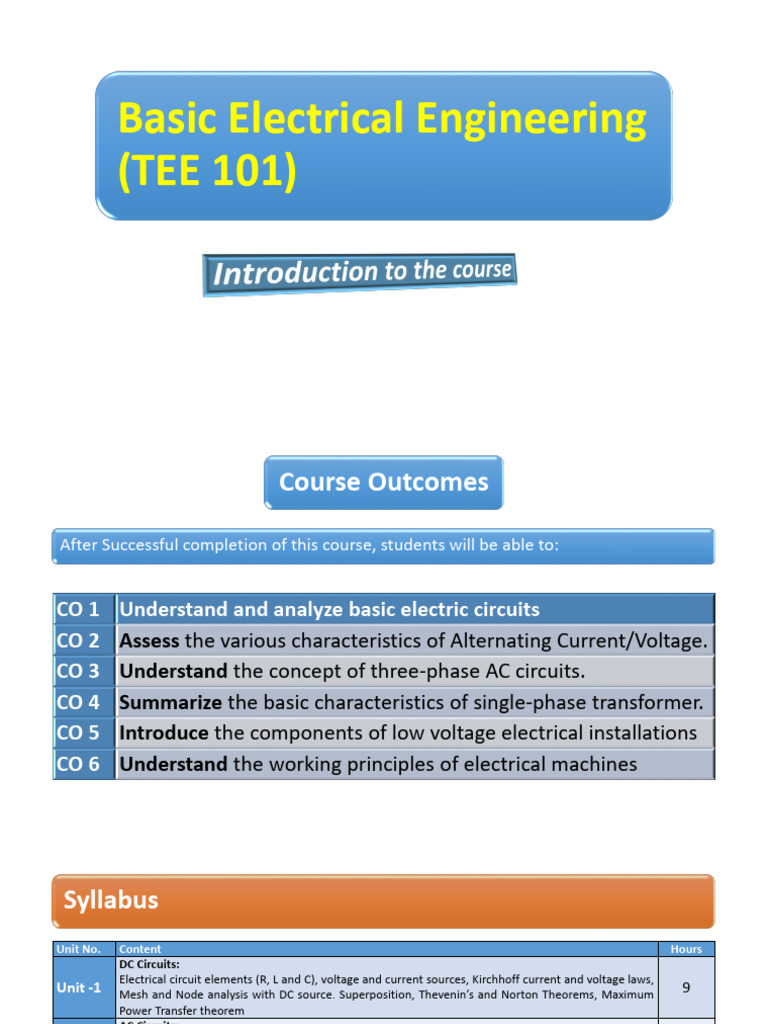 Lecture 0 - Introduction To The Course | PDF | Electrical Network | Ac Power