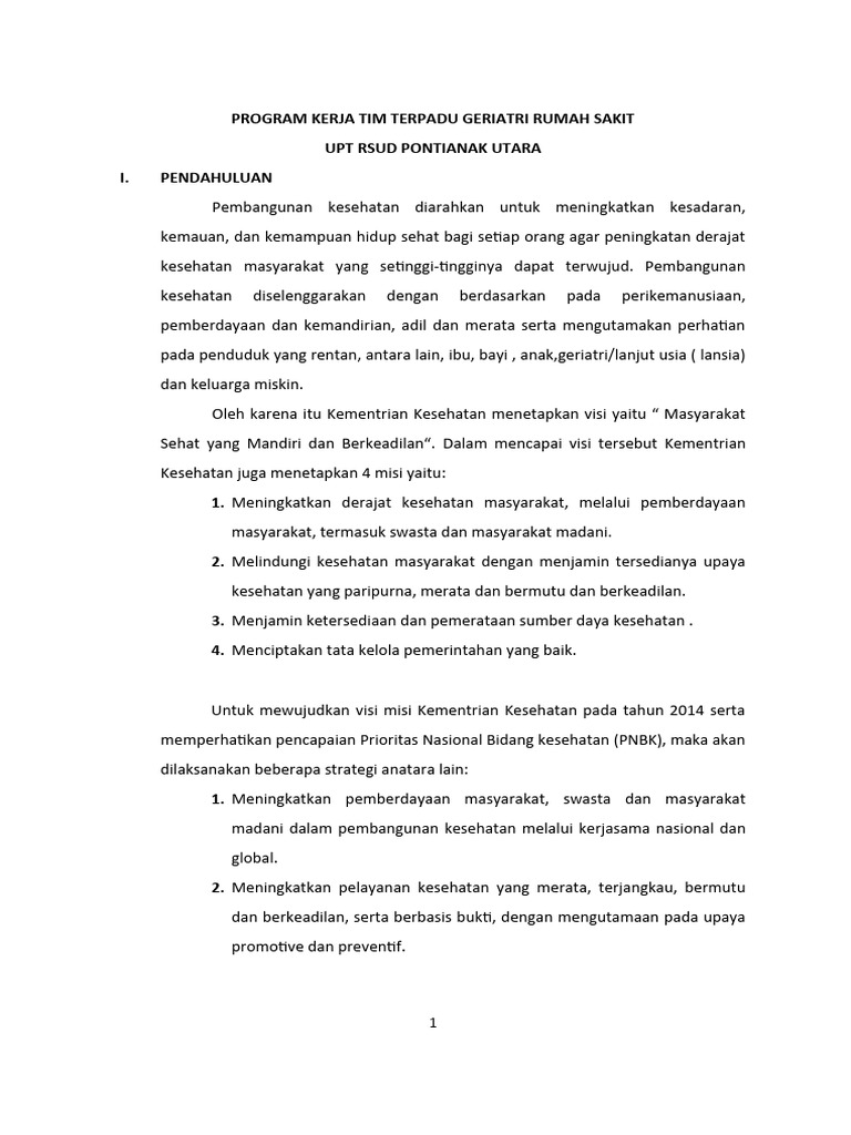 Program Kerja Tim Terpadu Geriatri Rumah Sakit | PDF