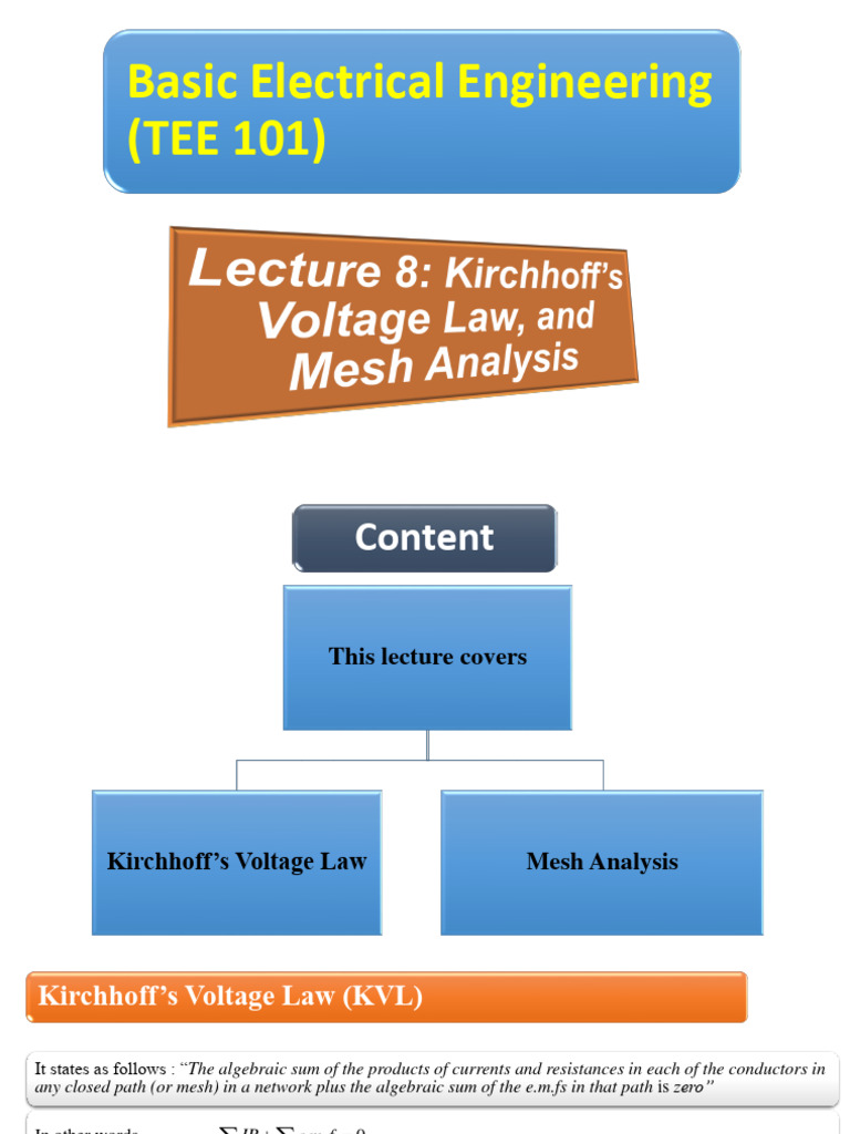 Lecture 8 - Kirchhoffs Voltage Law and Mesh Analysis | PDF | Voltage | Electronic Engineering