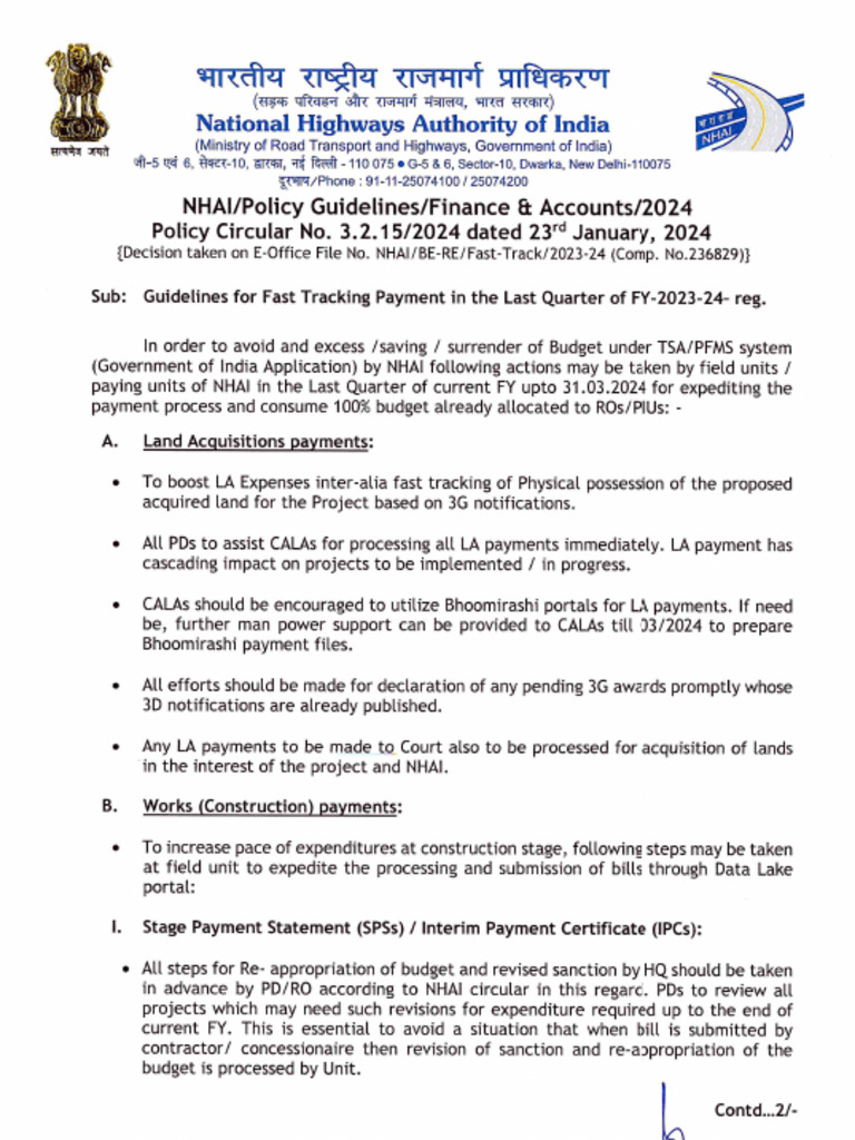 NHAI Circular Dated 23.01.2024 | PDF