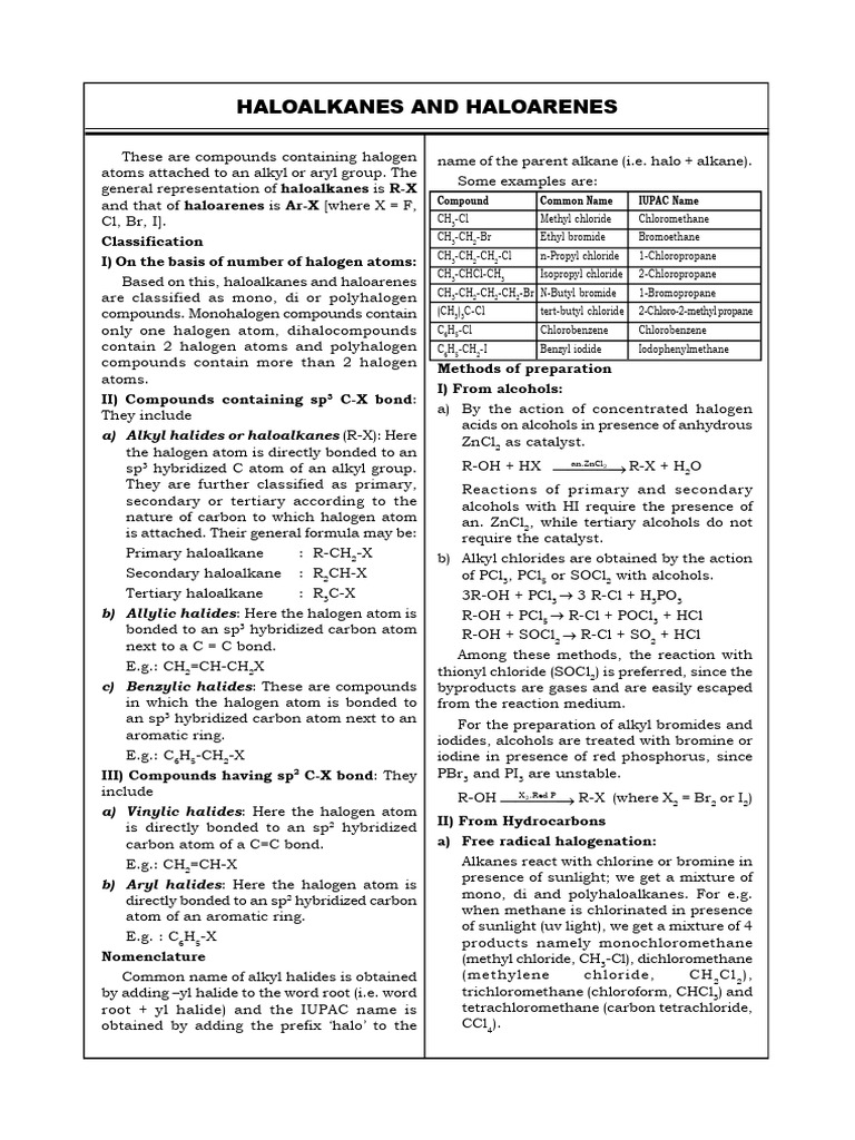 Haloalkanes and Haloarenes Overview | PDF | Chemical Reactions | Chemistry