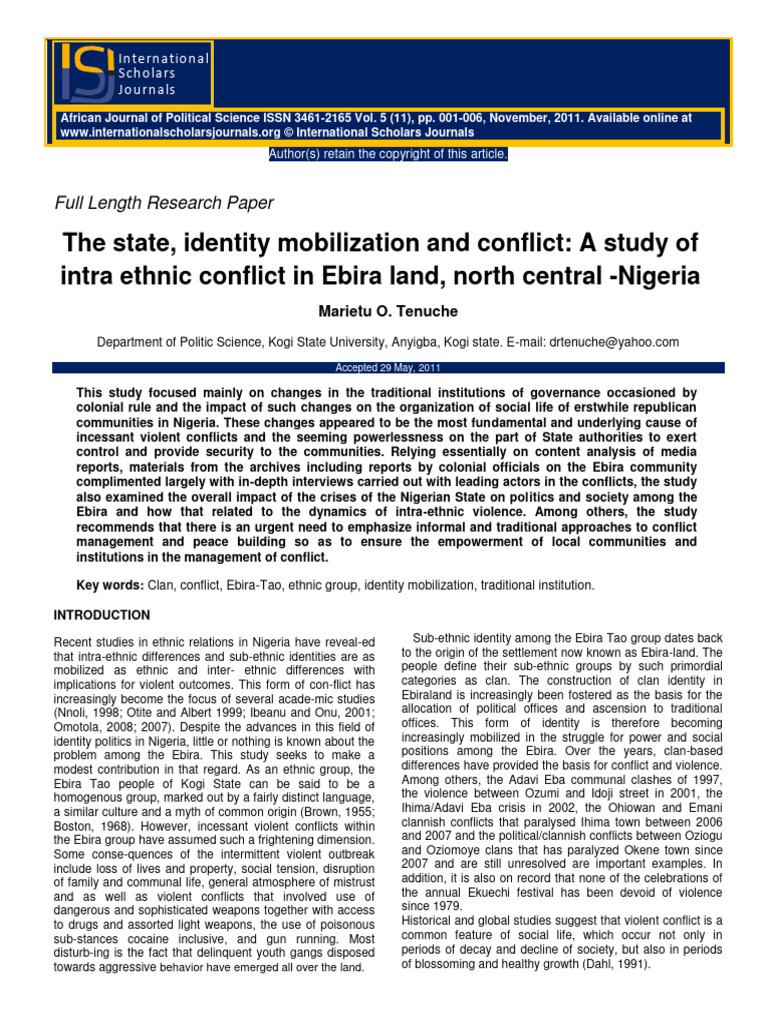 The State Identity Mobilization and Conflict A Study of Intra Ethnic ...