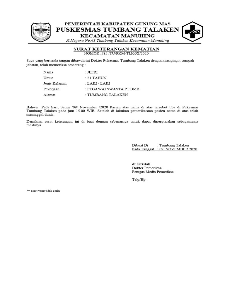Surat Keterangan Kematian New | PDF