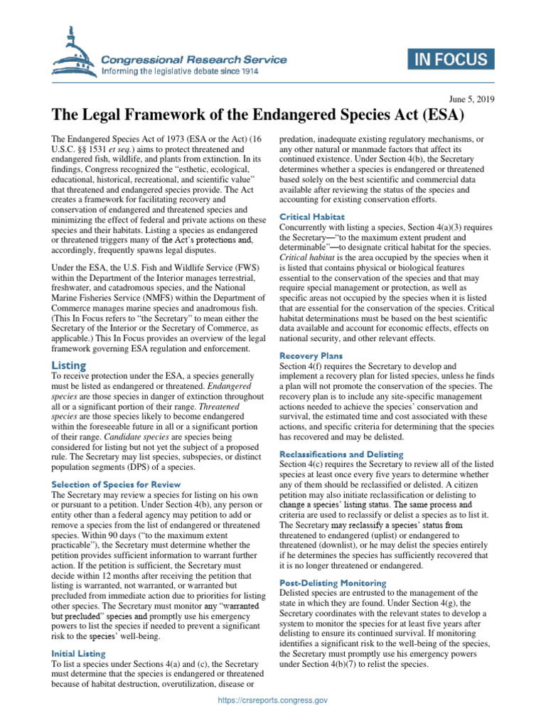 Endangered Species Act Legal Overview | PDF | Endangered Species Act Of ...
