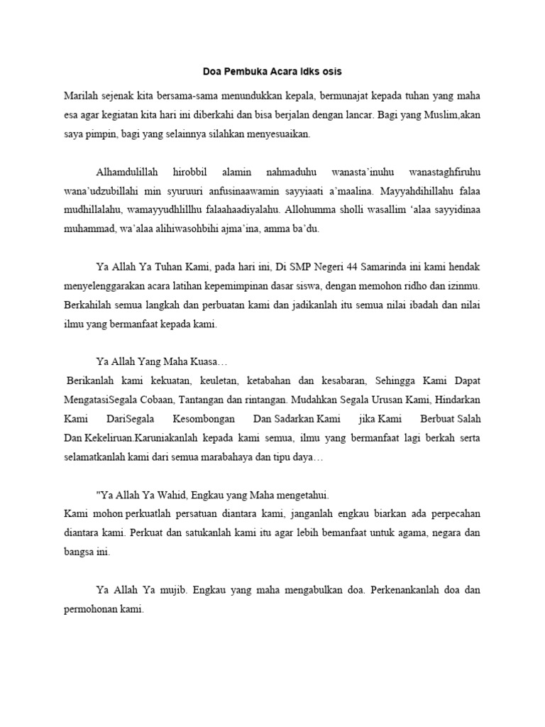 Doa Pembuka Acara Ldks Osis | PDF