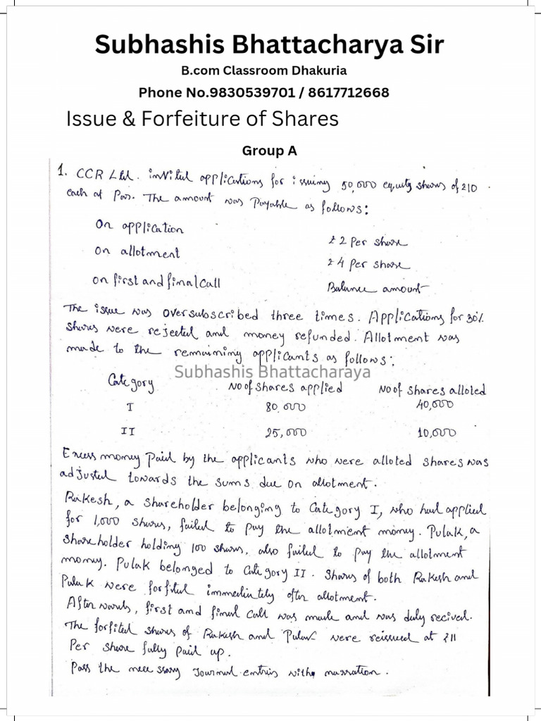 Subhashis Bhattacharya Sir (Sem V) Corporate Accounting | PDF