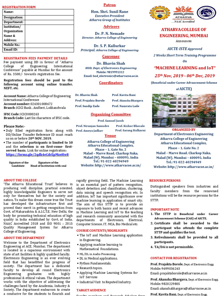 STTP On ML & IoT 2019 Leaflet | PDF | Internet Of Things | Machine Learning
