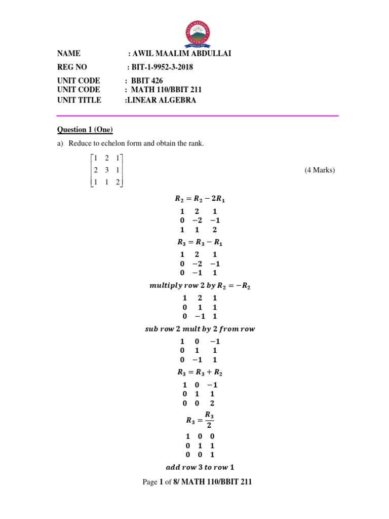 Math 110 - Bbit211 - Linear Algebra | PDF | Applied Mathematics ... Math 110 - Bbit211 - Linear Algebra | PDF | Applied Mathematics ...