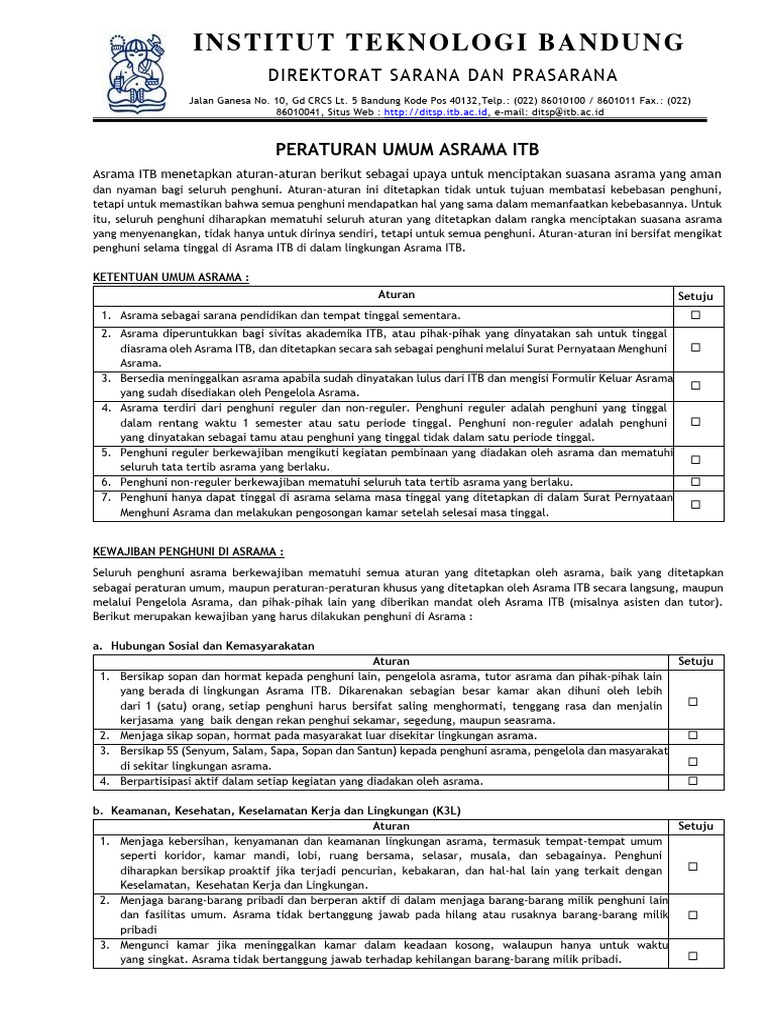 Peraturan Asrama ITB untuk Penghuni | PDF