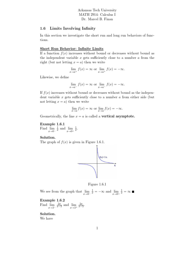 1.6 Limits Involving Infinity: X A X A | PDF | Infinity | Asymptote