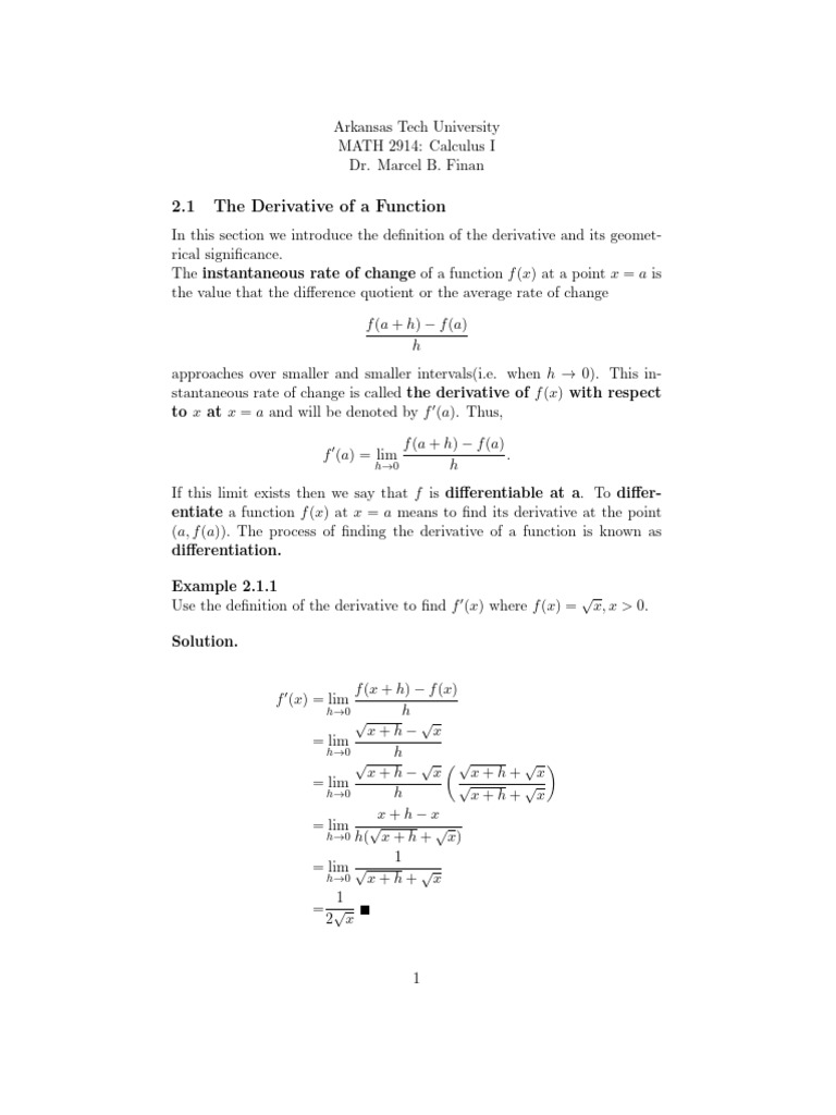 2.1 The Derivative of A Function | PDF | Derivative | Function (Mathematics)