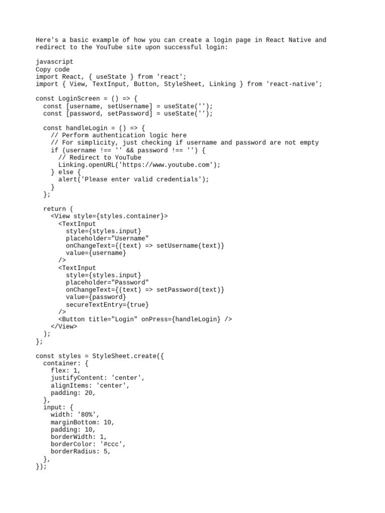 Login Page Using React Native | PDF | Computers