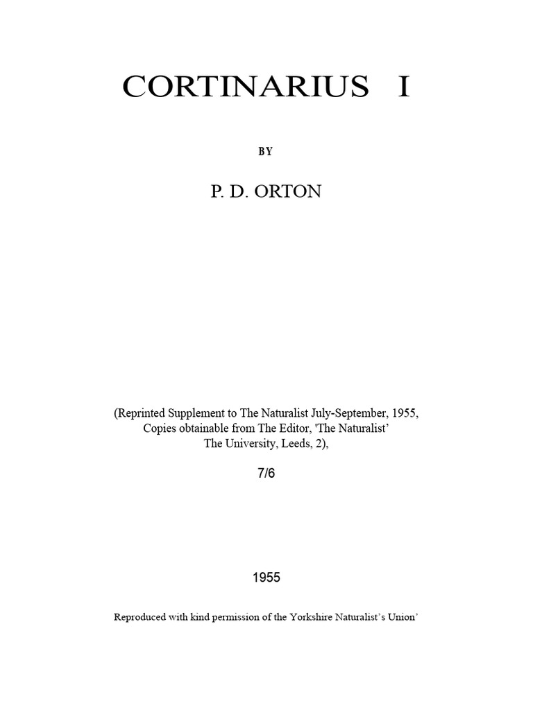 Keys - THE GENUS CORTINARIUS I by P D Orton | PDF | Wood | Species Keys - THE GENUS CORTINARIUS I by P D Orton | PDF | Wood | Species