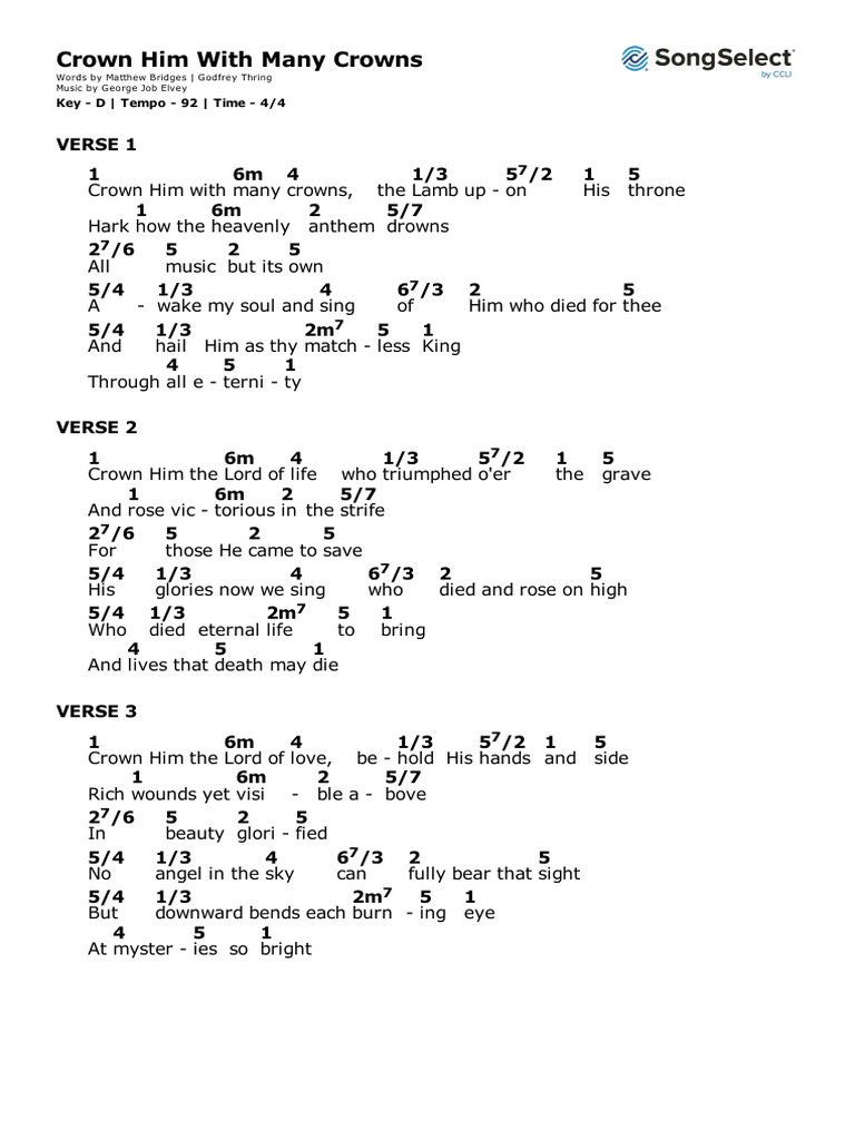 Crown Him With Many Crowns (Diademata) - Chords-D | PDF | Hymns | English Christian Hymns