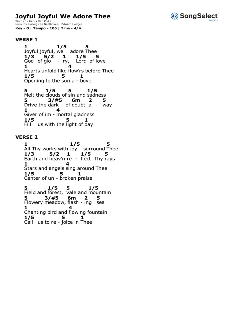 Joyful Joyful We Adore Thee (Ode To Joy) - Chords-G | PDF | Language ...