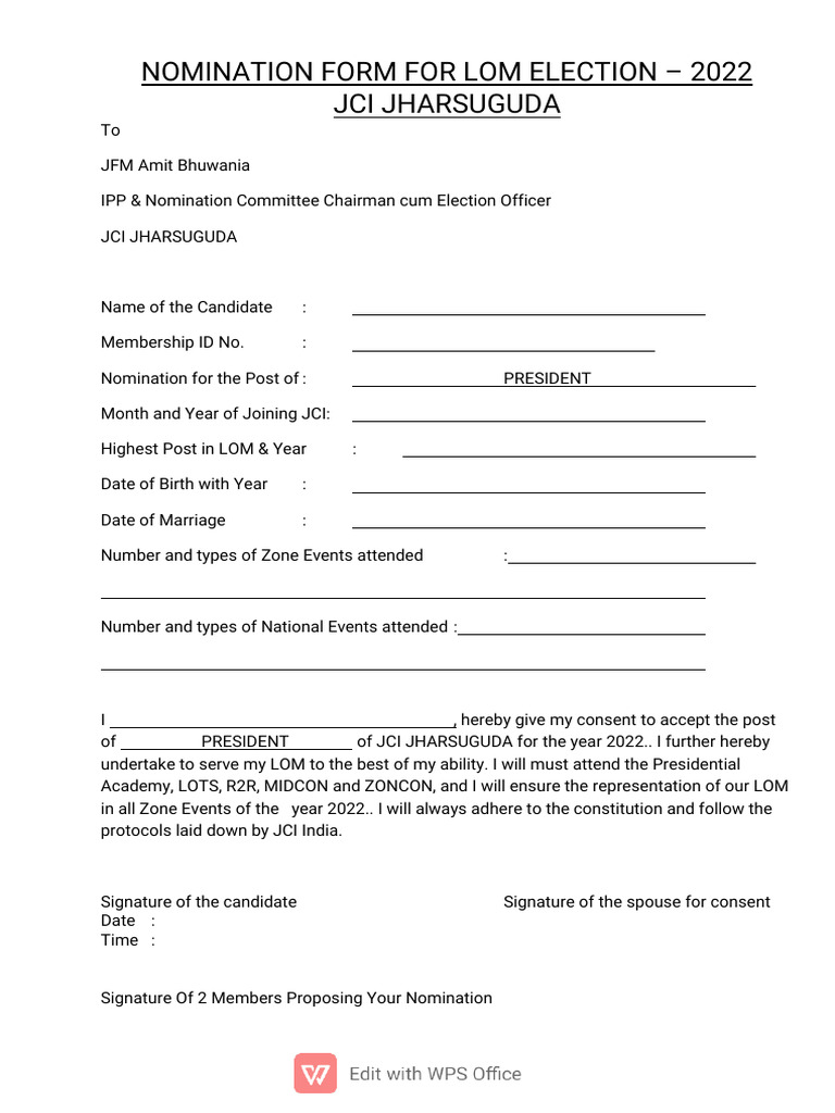 Nomination Form JSG | PDF