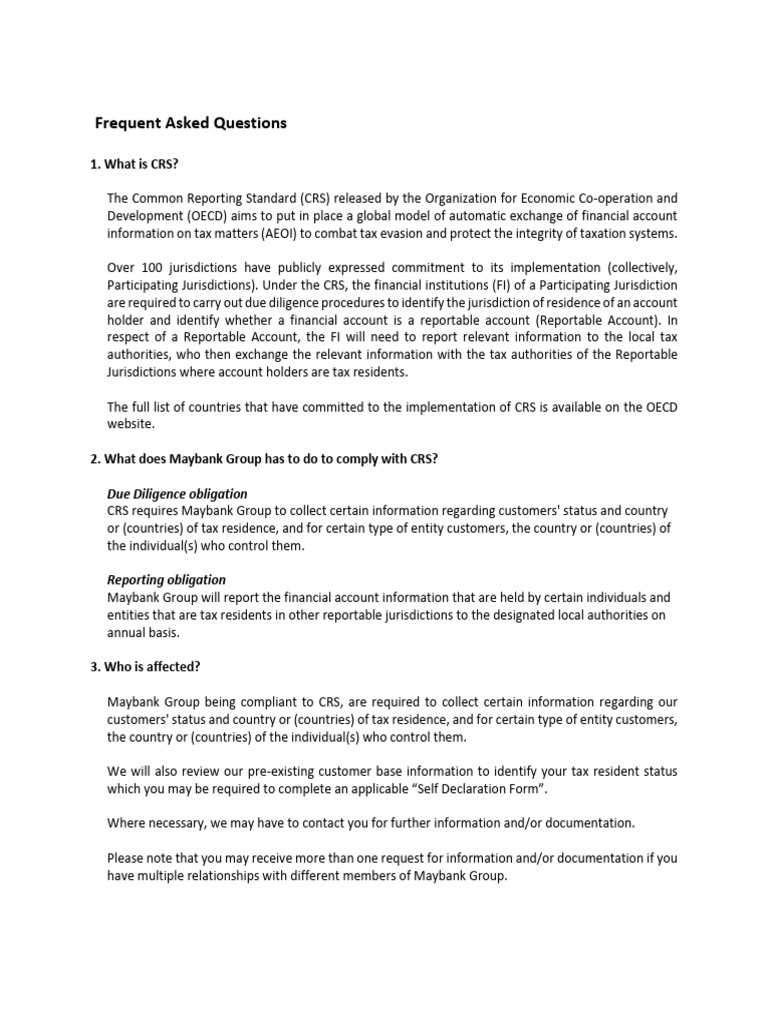 CRS FAQ-Declaration | PDF