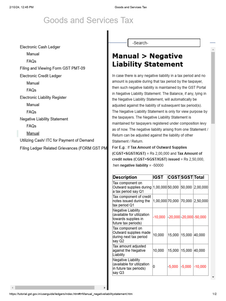 Goods and Services Tax - Negative Liablity Statement | PDF