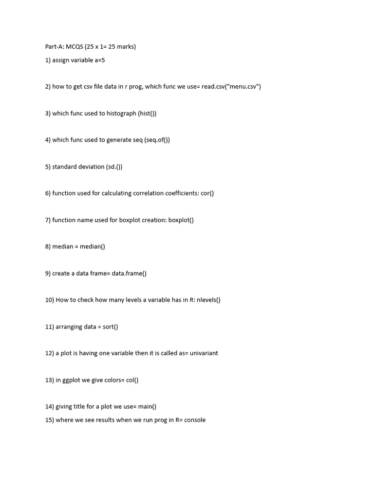 R Programming Question Bank Answer Pdf R Programming Language Analytics