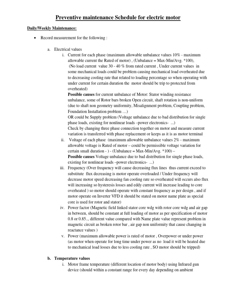 Details Preventive Maintenance Schedule For Electric Motor | PDF ...