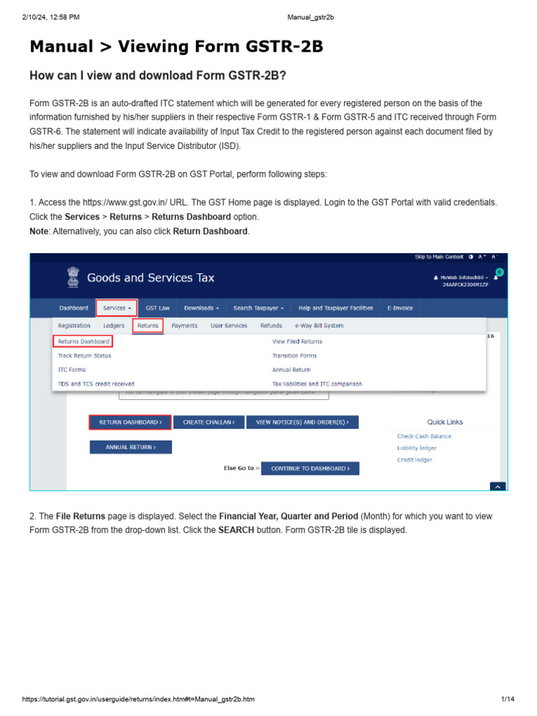 Goods and Services Tax - Viewing Form GSTR-2B | PDF | Invoice ...